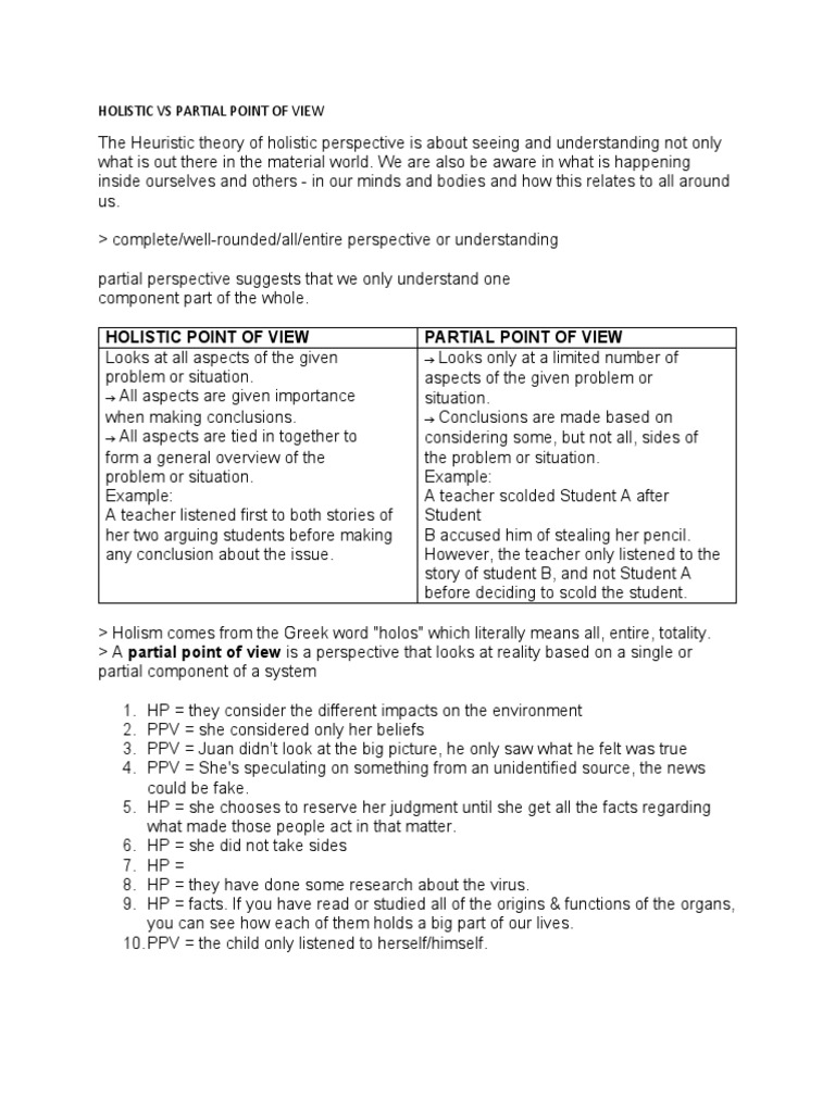 Holistic Point of View Partial Point of View | PDF | Holism | Epistemology