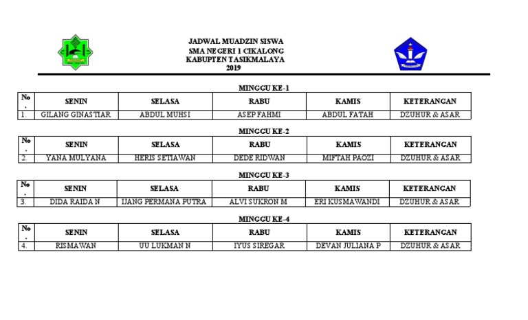 Jadwal Muadzin Siswa | PDF