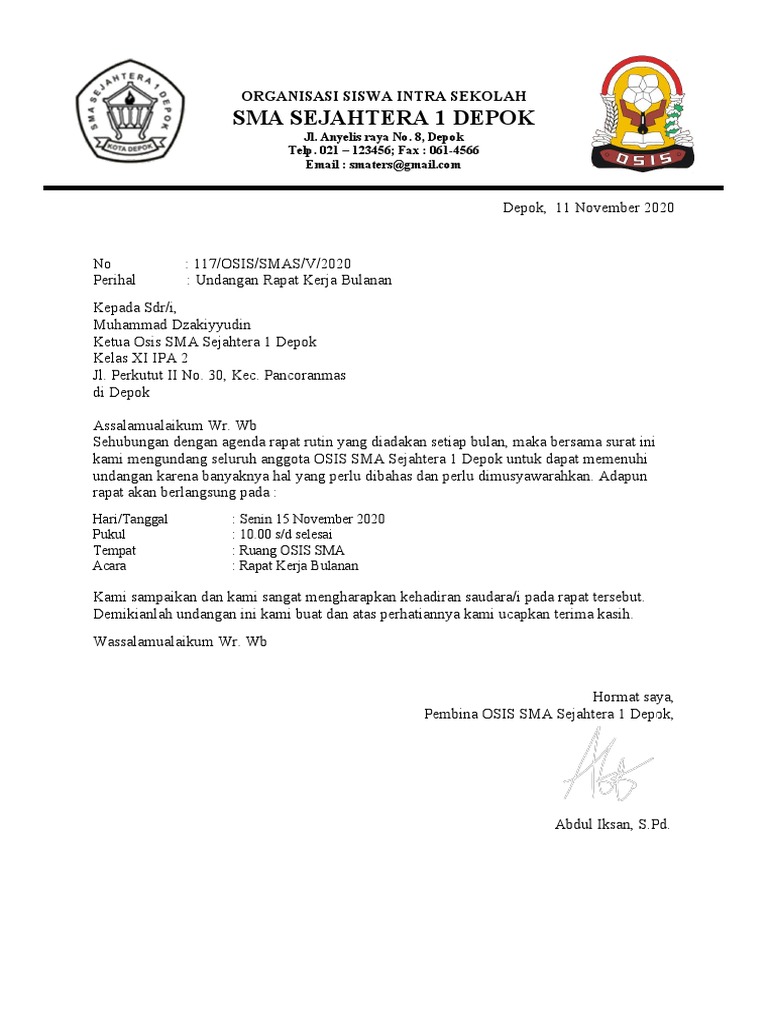 Surat Undangan Rapat Osis | PDF