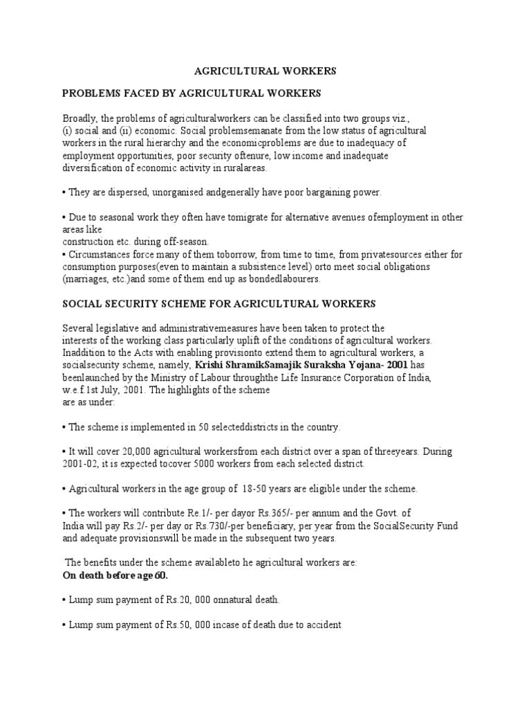 Agricultural Workers Problems Faced by Agricultural Workers | PDF ...
