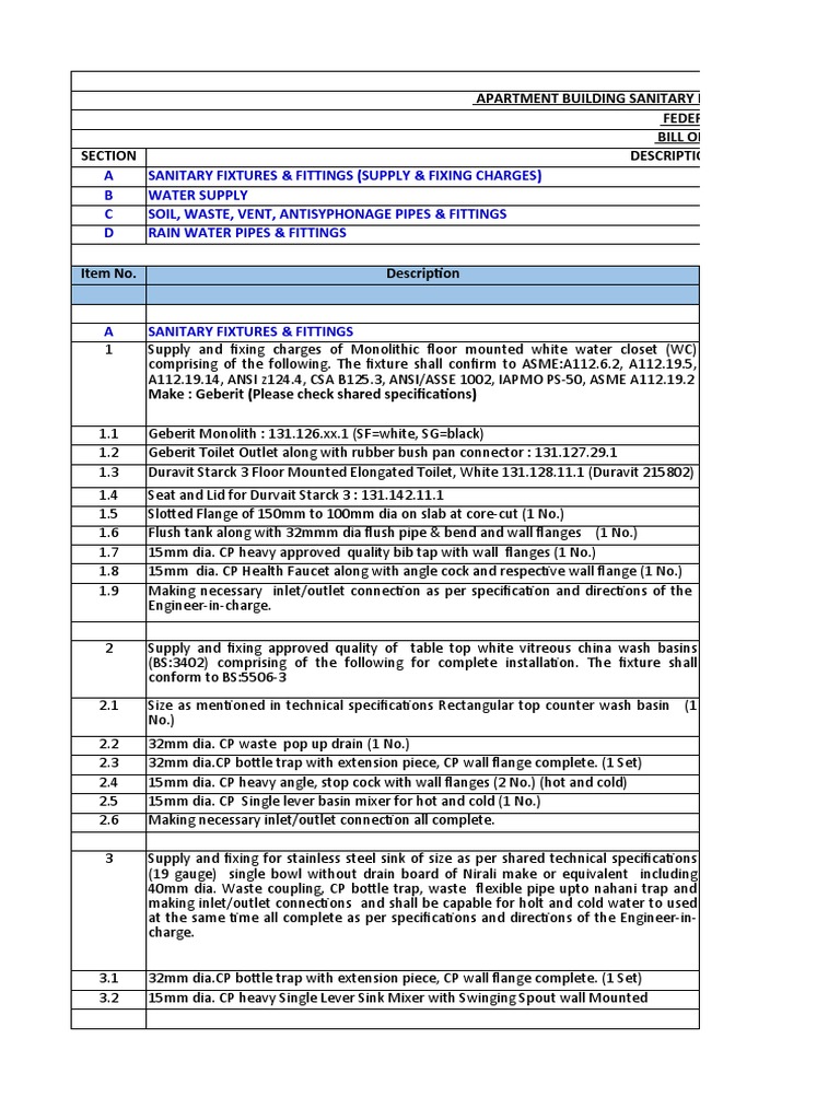 Apartment Building - Sanitary BOQ - R2 - 14.11.2020 | PDF | Pipe (Fluid ...