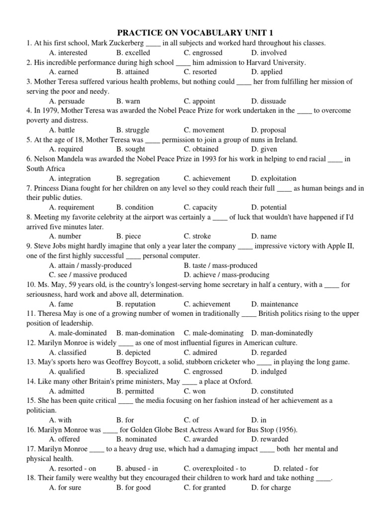 Practice Test On Vocabulary Unit 1 | PDF | Leonardo Da Vinci | Charles ...