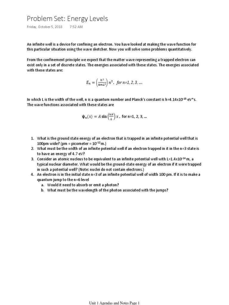Problem Set Energy Levels | PDF | Teaching Methods & Materials | Science & Mathematics