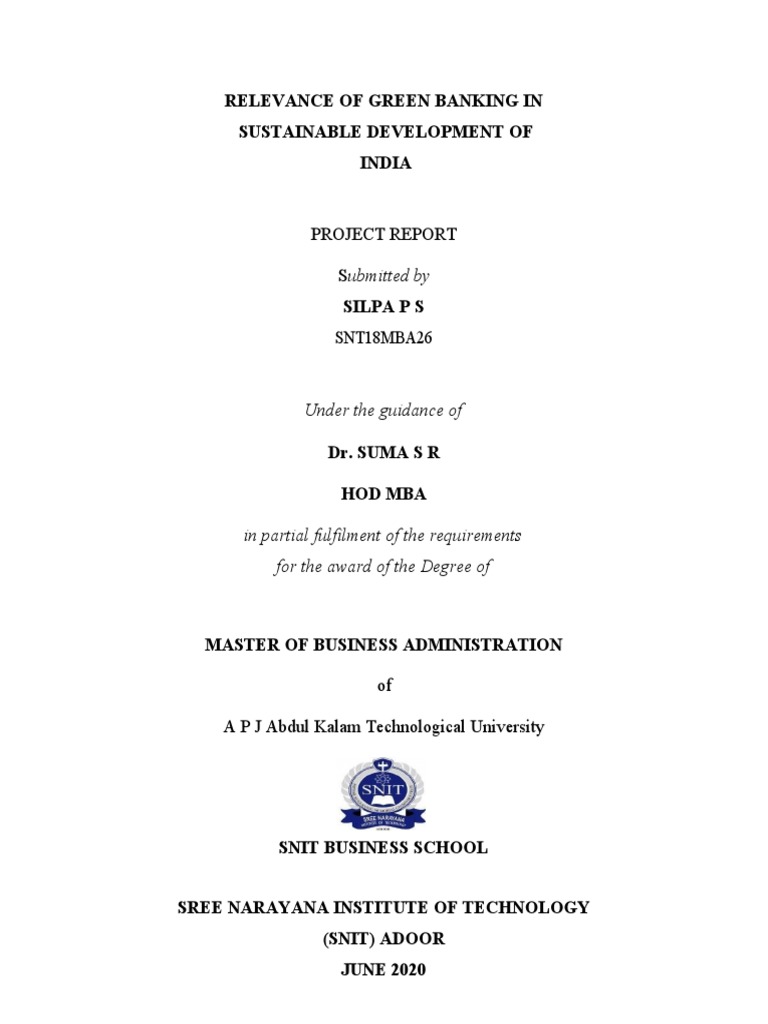 FINAL PROJECT For MBA | PDF | Sustainability | Banks