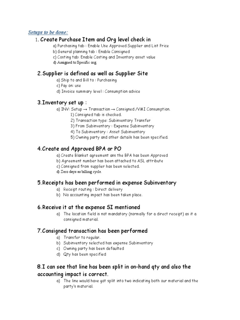 Setups To Be Done For VMI | PDF | Receipt | Invoice