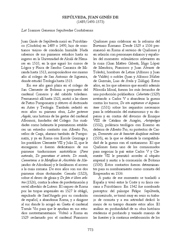 J SOLANA PUJALTE Juan Gines de Sepulveda | PDF
