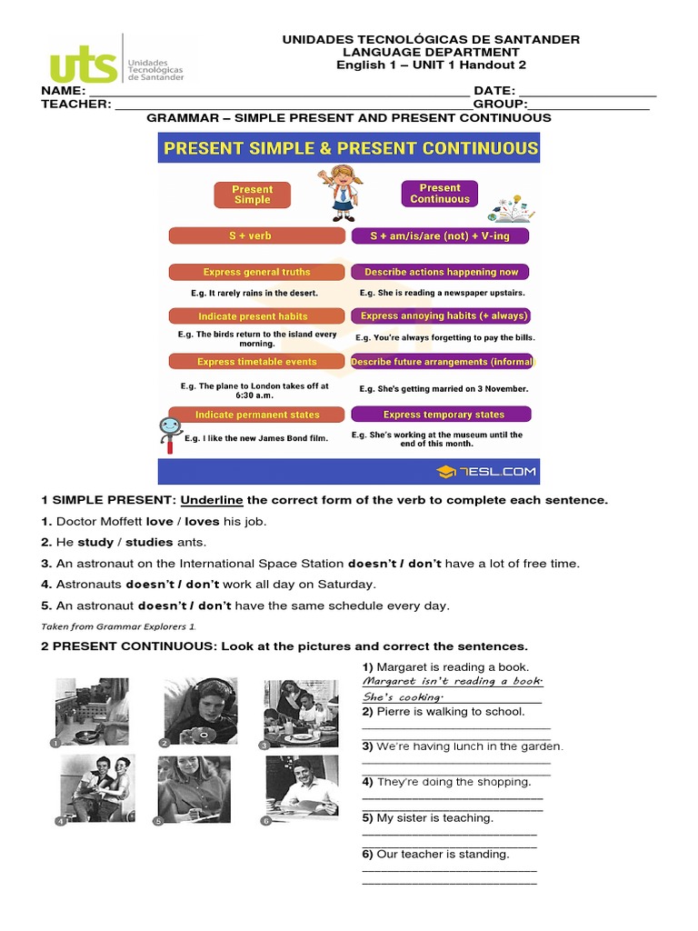 Simple Present vs. Present Continuous Guide | PDF | Communication ...