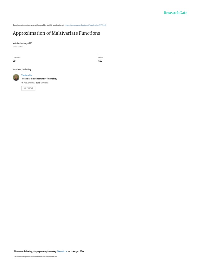 Approximation Of Multivariate Functions Pdf Function Mathematics 3522