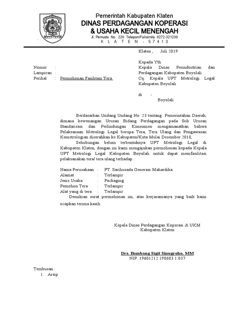 Contoh Surat Permohonan Tera | PDF