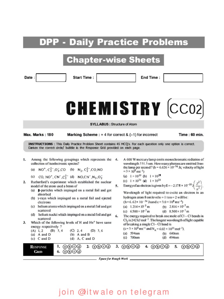 Chemistry: DPP - Daily Practice Problems | PDF | Electron | Atomic Orbital