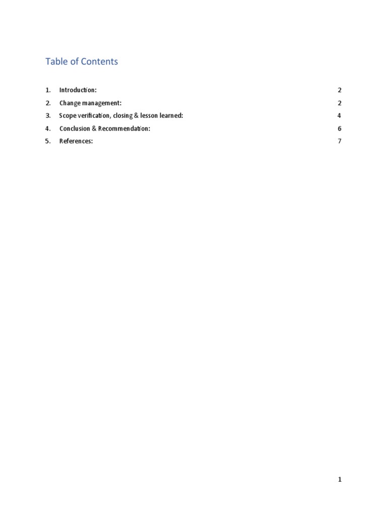 2 2. Change Management: 2 3. Scope Verification, Closing & Lesson ...