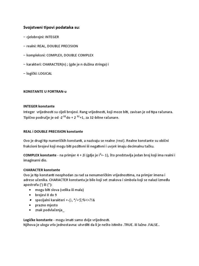 Tipovi Podataka U Fortranu | PDF