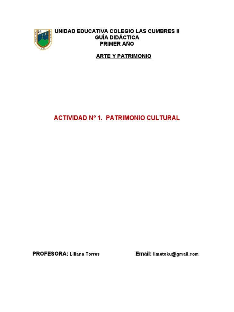 ACT 1 ARTE Y P 1er AÑO 3er LAPSO | PDF | Patrimonio cultural | Venezuela