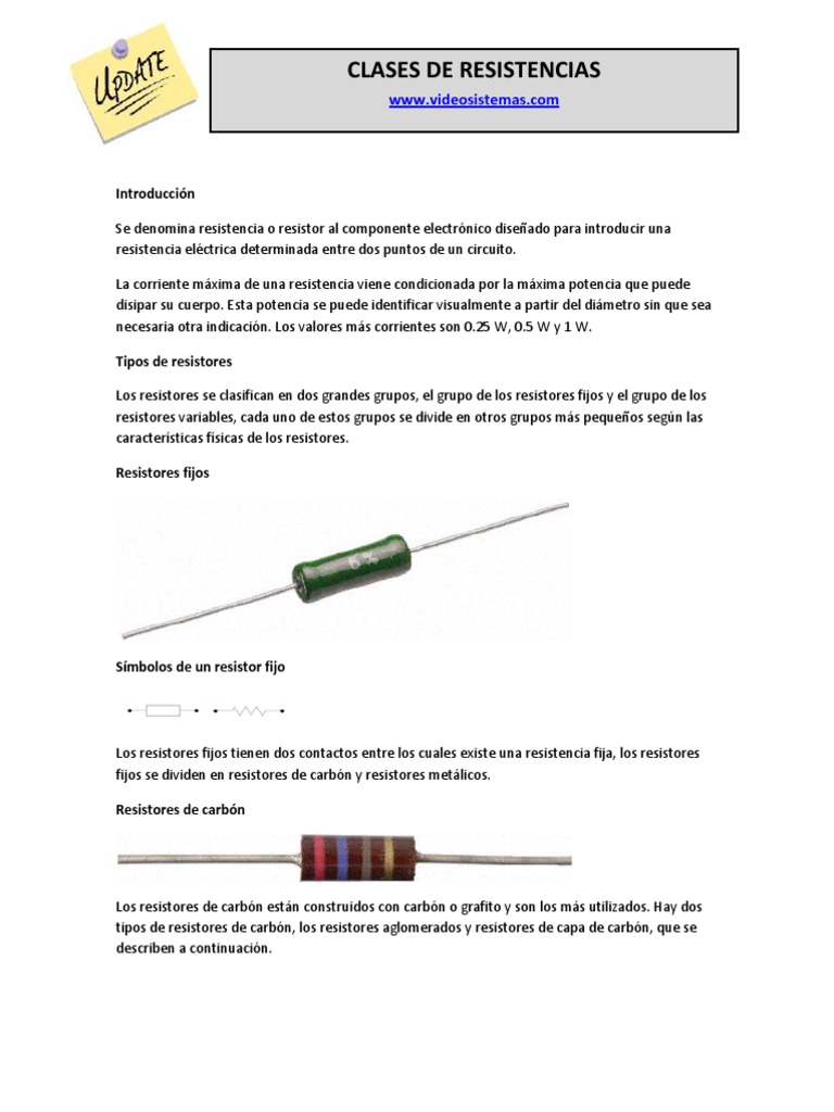Tipos de resistencias y sus características | PDF | Resistor | Electricidad