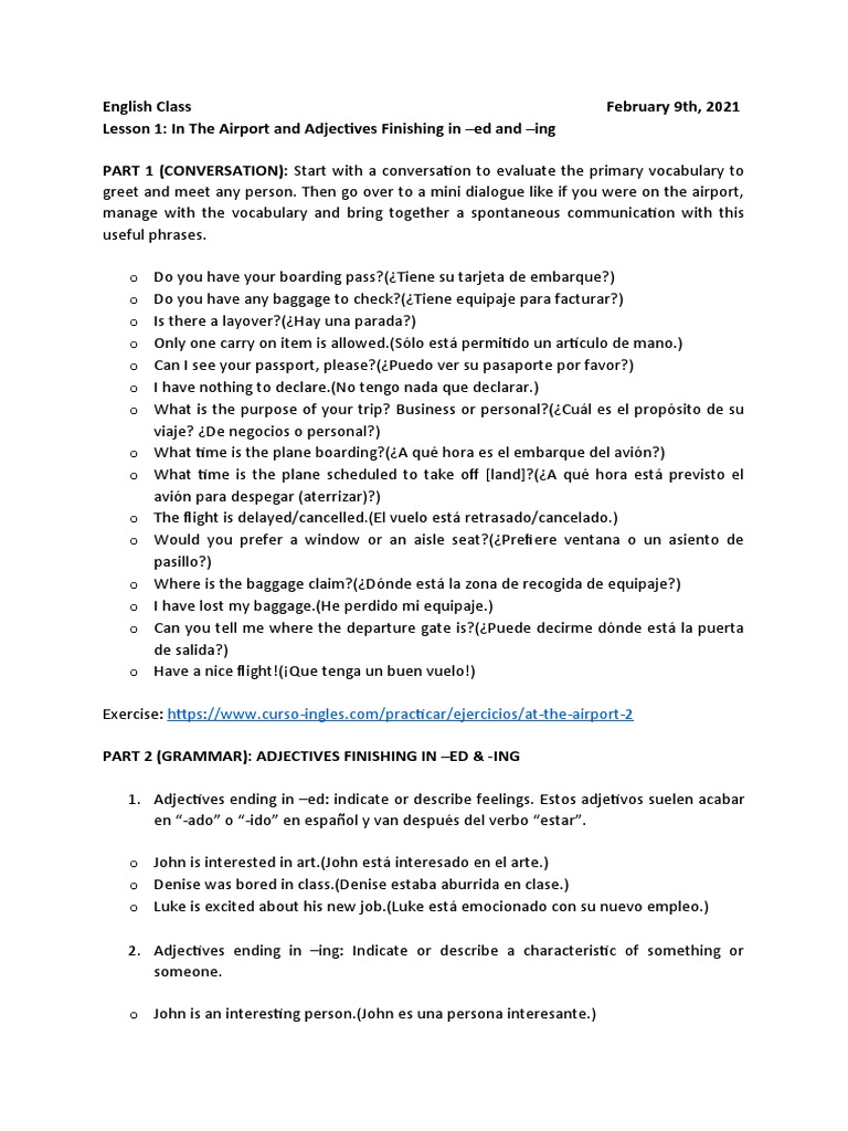 English Class - Lesson 1 | PDF | Linguistics