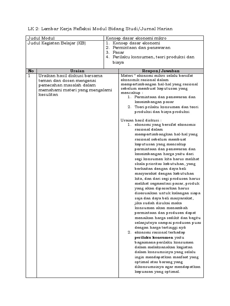 LK 2 - Lembar Kerja Refleksi Modul Bidang StudiJurnal Harian | PDF