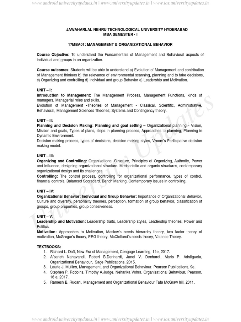 JNTUH MBA R17 I Semester Syllabus | PDF | Valuation (Finance) | Marketing