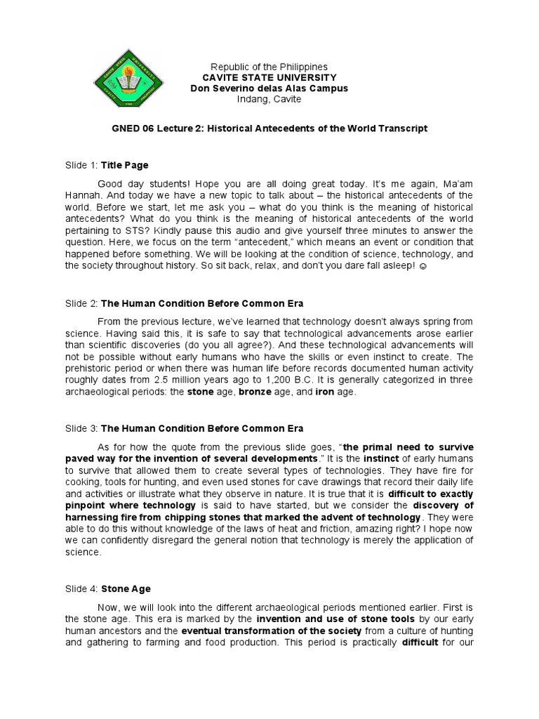 GNED 06 Lecture 2 Historical Antecedents of The World Transcript | PDF | Id | Maya Civilization
