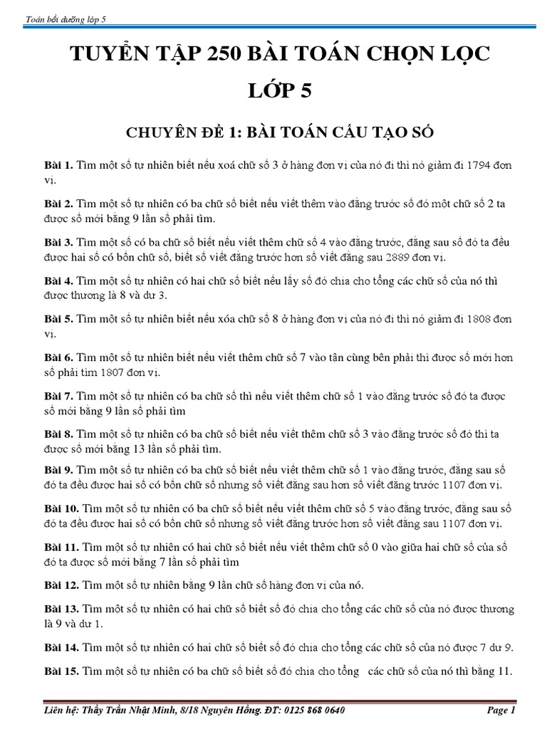 250 Bai Toan Chon Loc Lop 5 | PDF
