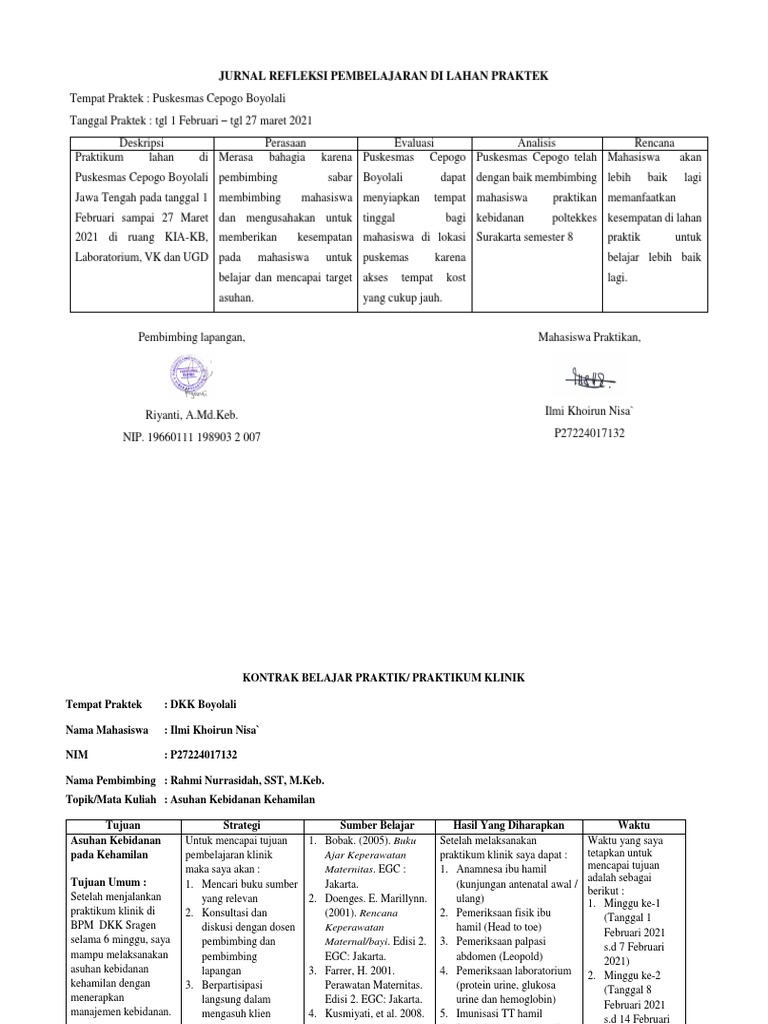 FILE 1 - Jurnal Refleksi & Kontrak Belajar - Ilmi Khoirun Nisa' - P27224017132 | PDF