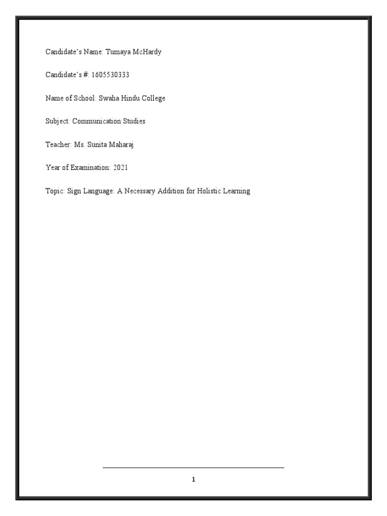 Communication Studies Ia Sample | PDF | Sign Language | Psychological ...