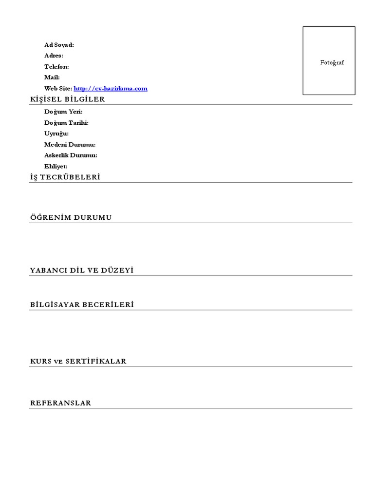 Bos CV Ornekleri Word CV Ornegi CV Hazirlama Com | PDF