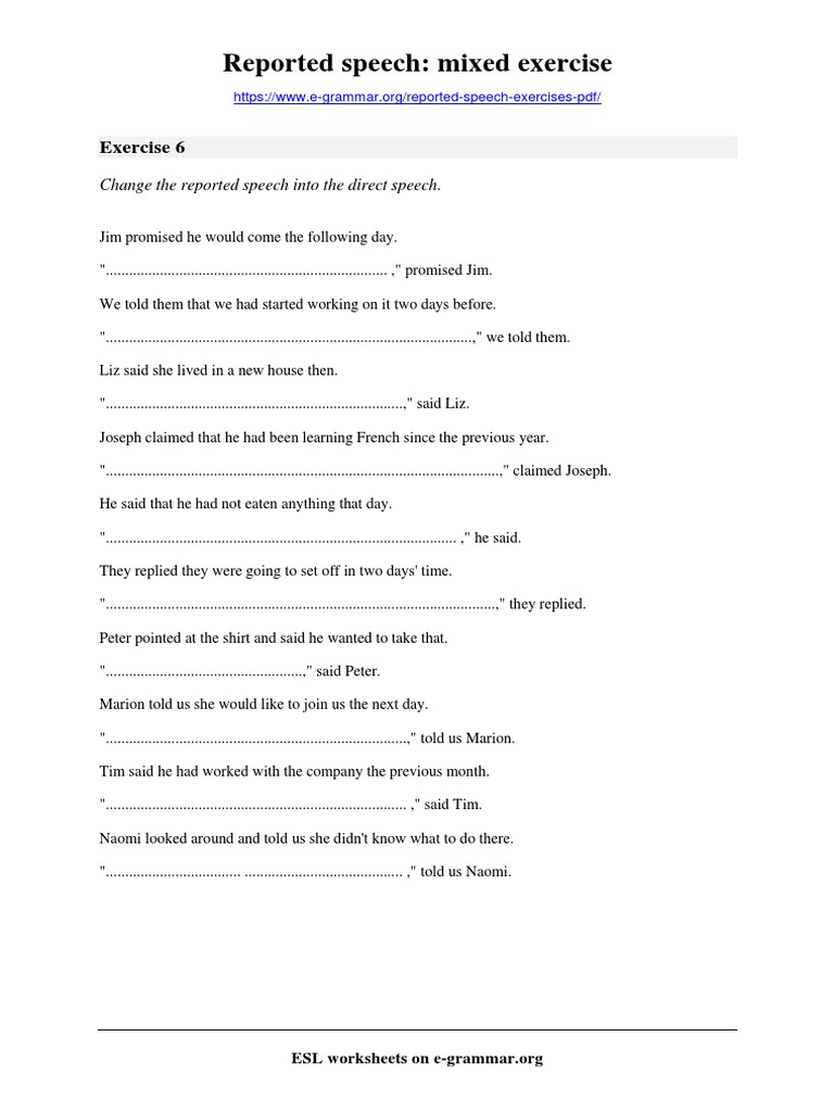 Reported Speech: Mixed Exercise | PDF
