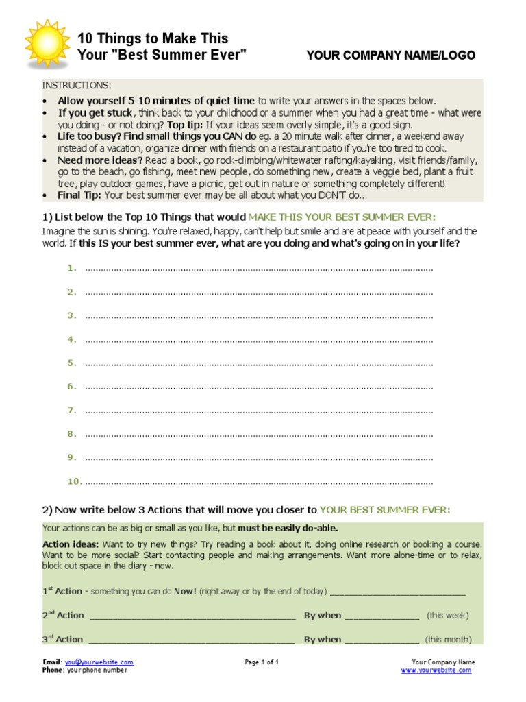 10 Things For Your Best Summer Ever v2 U | PDF