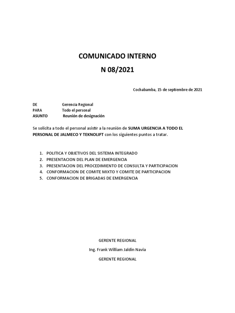 Comunicado Interno | PDF