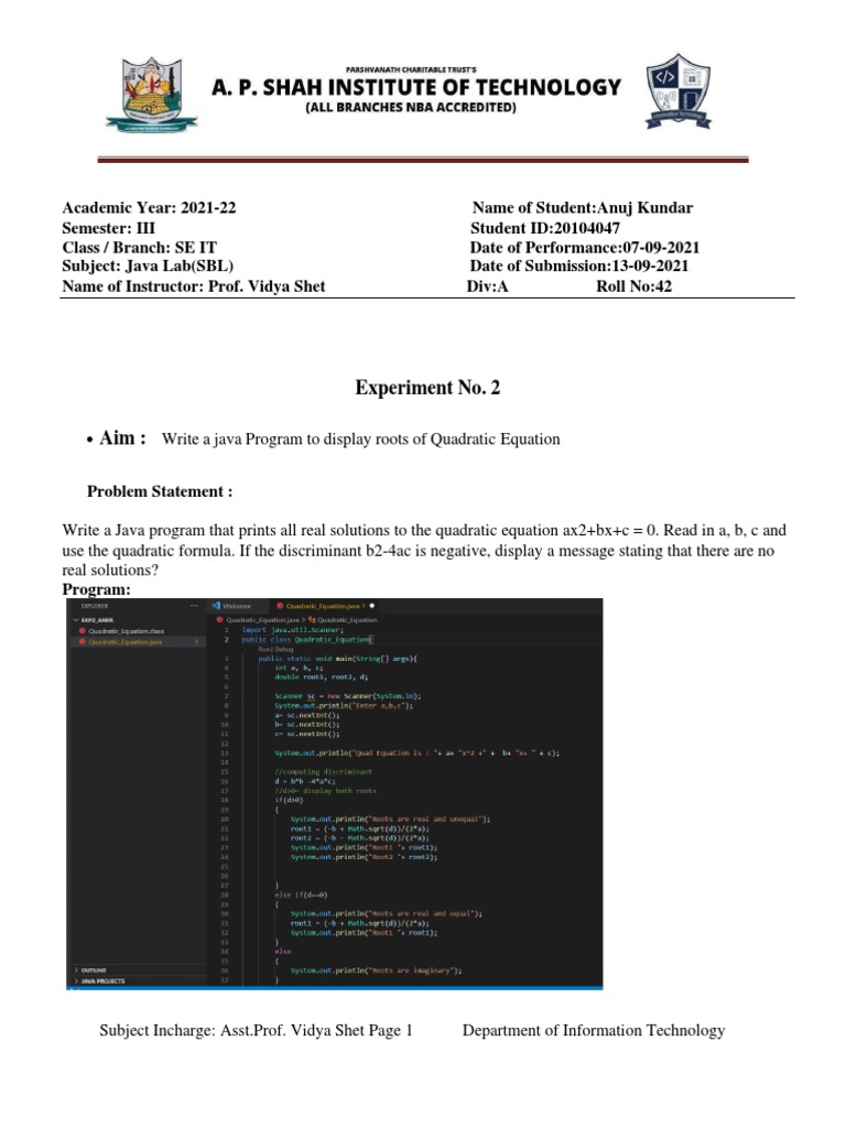 Experiment No. 2 Aim:: Problem Statement | PDF