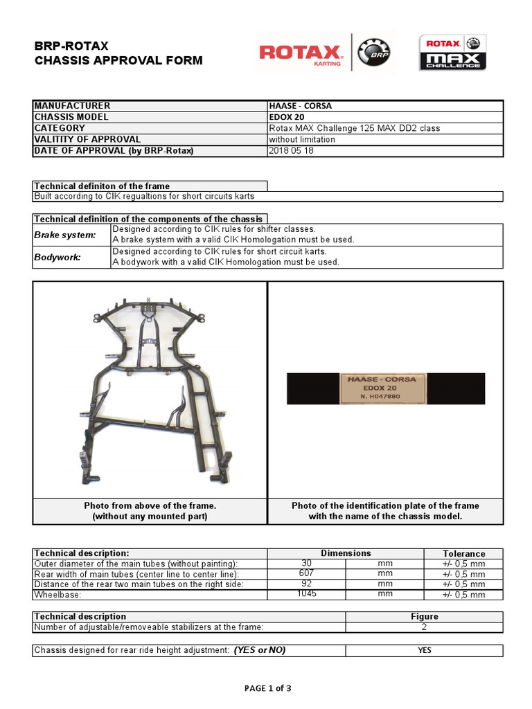 Brp-Rotax Chassis Approval Form: Haase - Corsa Edox 20 | PDF | Motor ...