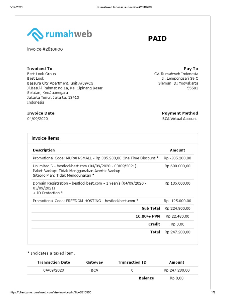 Rumahweb Invoice #2810900 Details | PDF | Invoice | Money