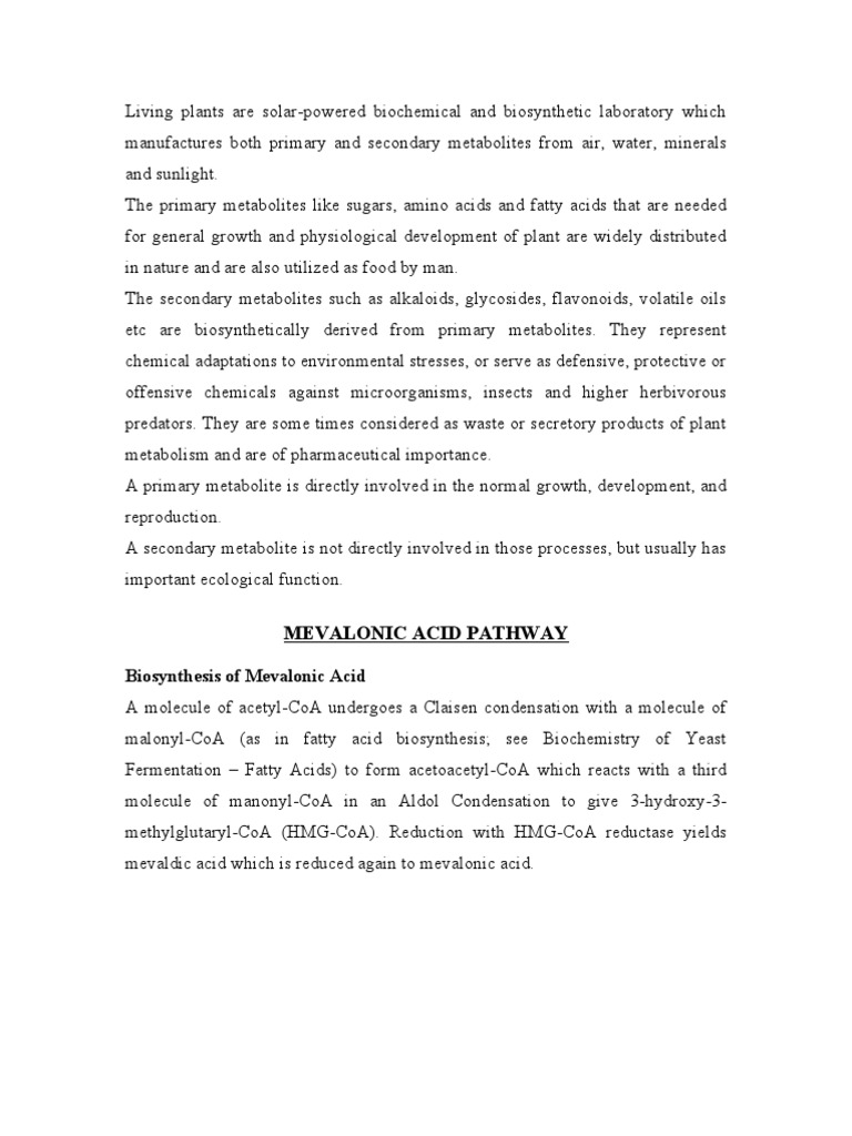 Significance of Acetate Mevalonate Pathway | PDF | Biosynthesis ...