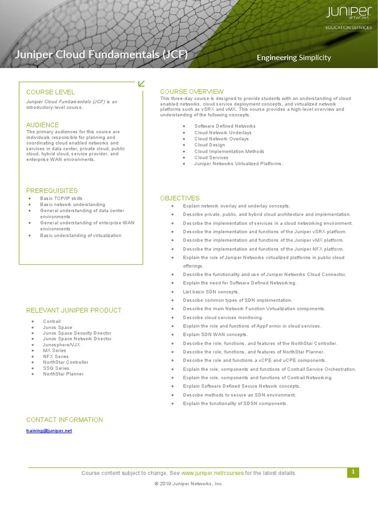 Juniper Cloud Fundamentals (JCF) | PDF | Cloud Computing | Juniper Networks