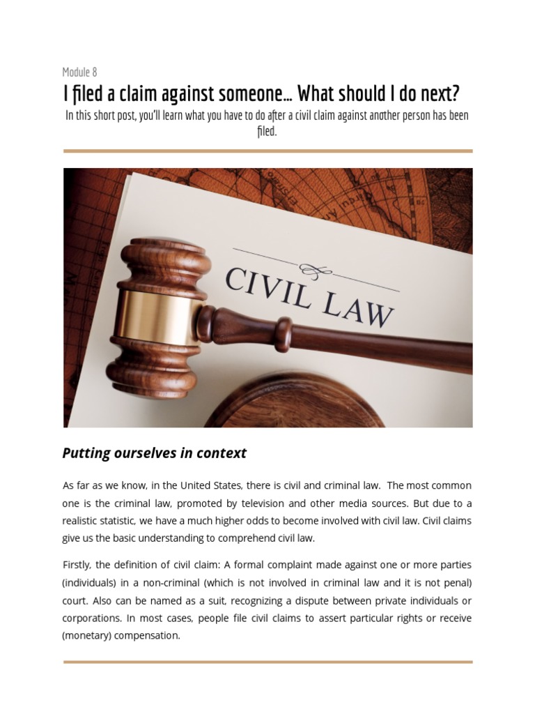 I Filed A Claim Against Someone What Should I Do Ne ? | PDF