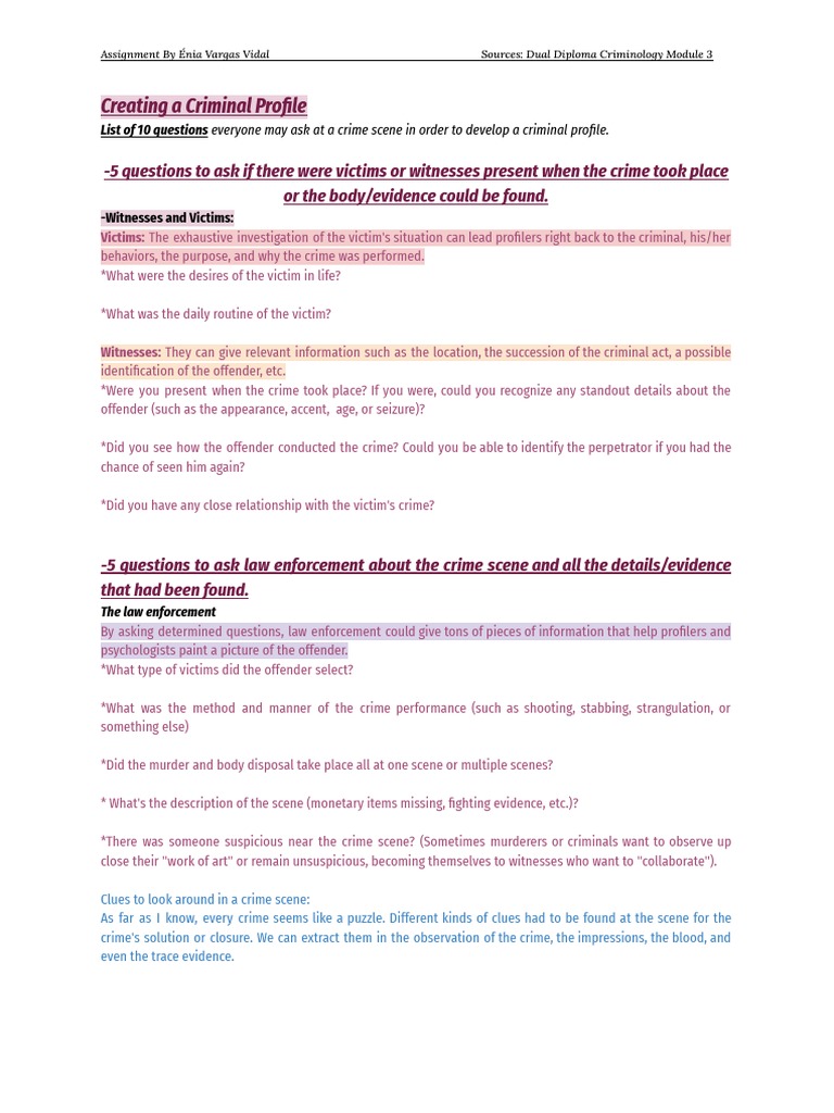 Criminal Profiling | Download Free PDF | Offender Profiling | Crime Scene