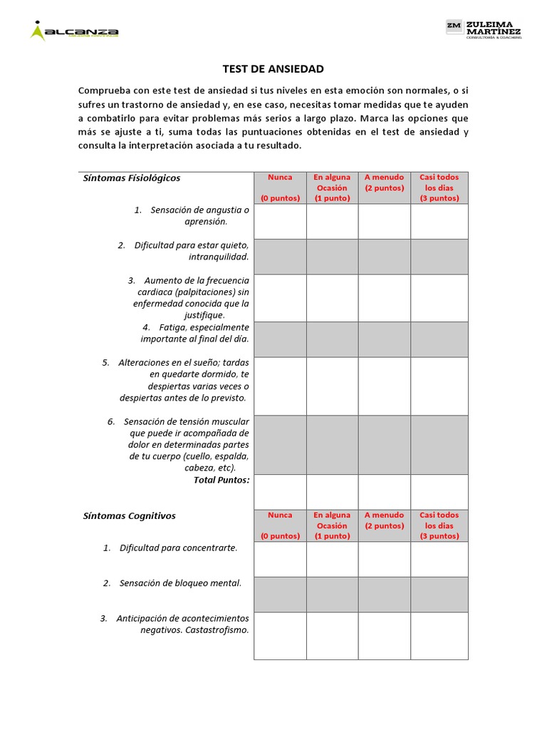 TEST DE ANSIEDAD (Participantes) | PDF | Ansiedad | Las emociones