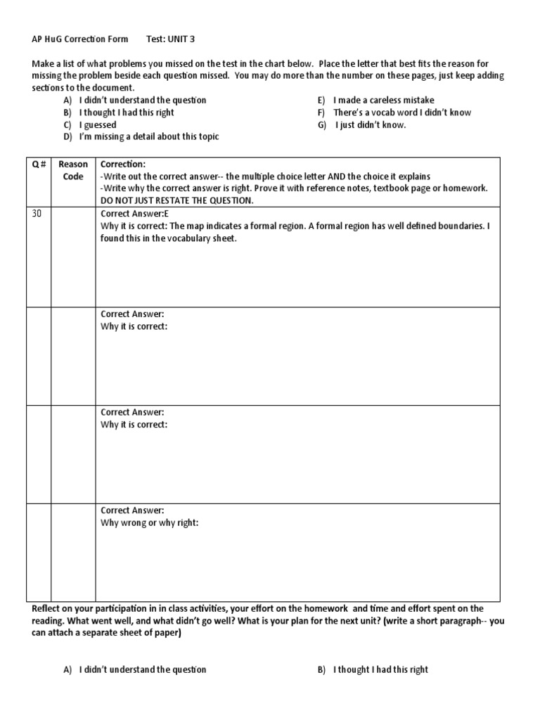 Unit 1 APHG Test Correction Document | PDF | Vocabulary | Multiple Choice