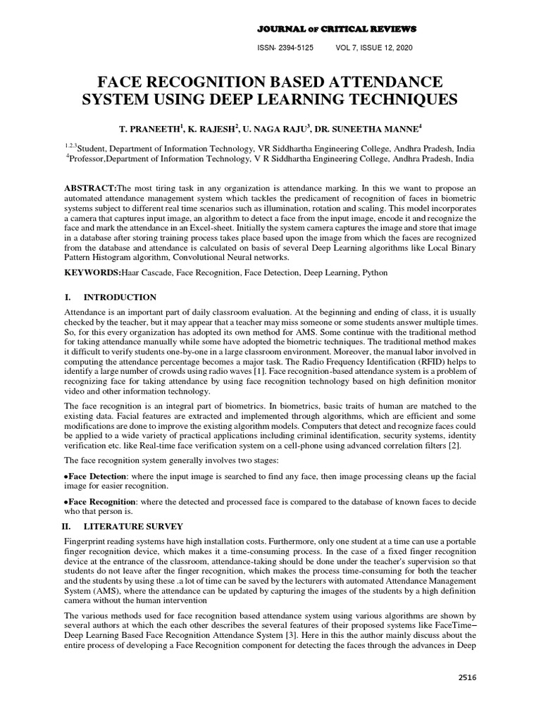 Face Recognition Based Attendance System Using Deep Learning Techniques ...