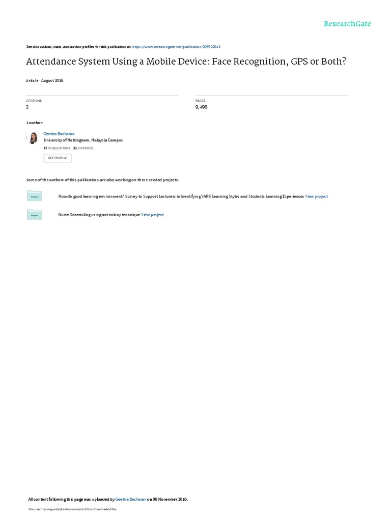 Attendance System Using A Mobile Device: Face Recognition, GPS or Both ...