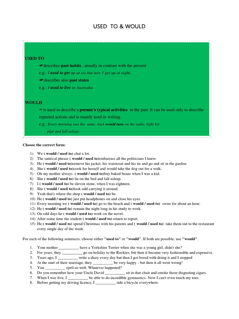 Understanding the Difference Between 'Used to' and 'Would' | PDF