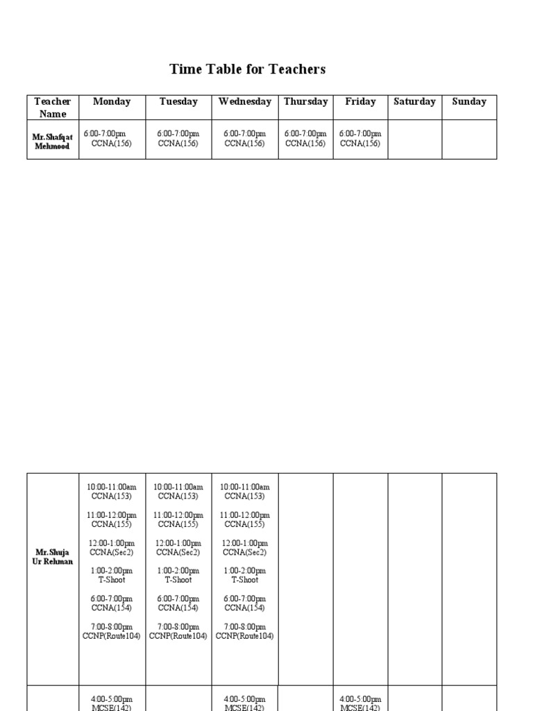 Teacher Time Table | PDF