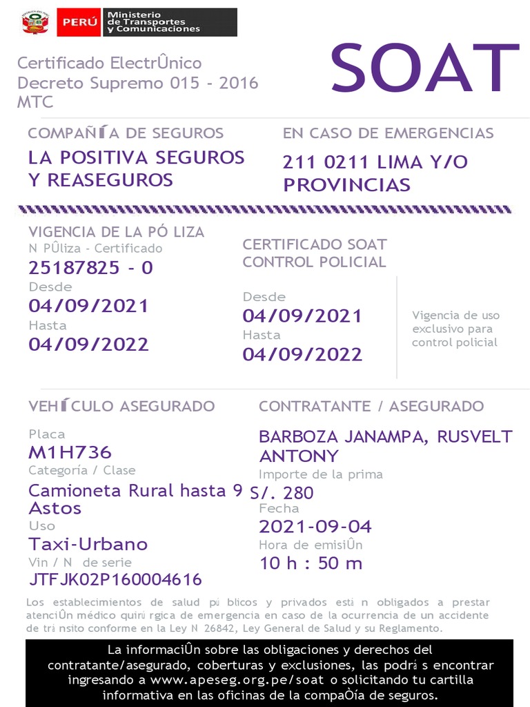 La Positiva Seguros Y Reaseguros 211 0211 LIMA Y/O Provincias | PDF