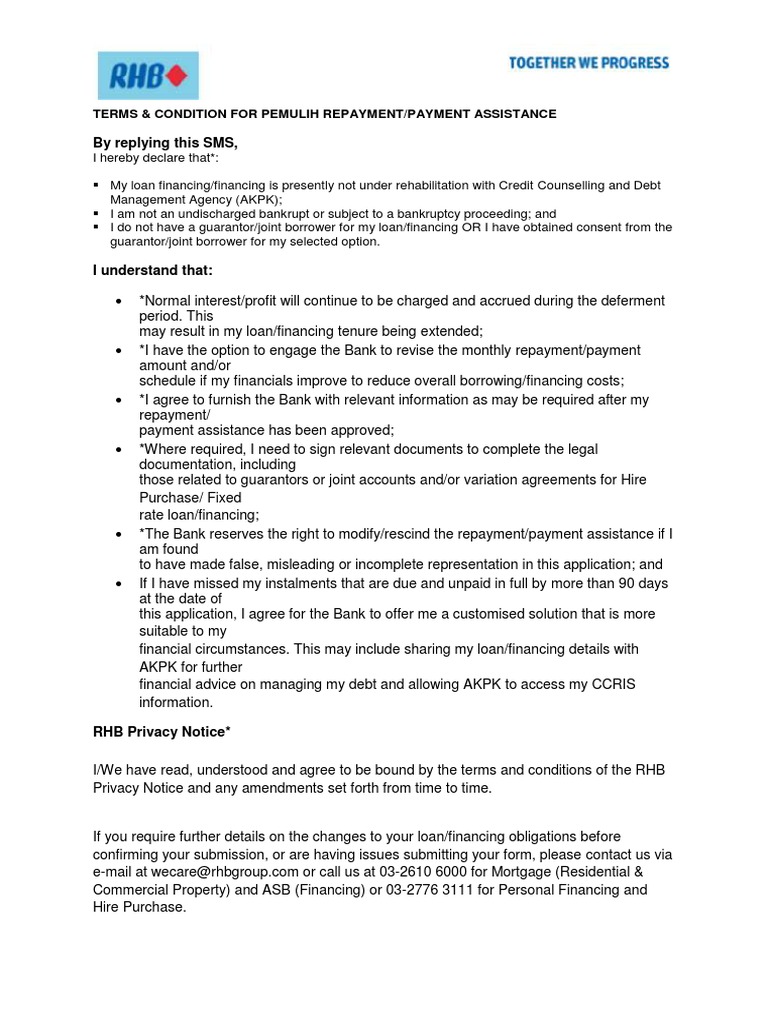 By Replying This SMS,: Terms & Condition For Pemulih Repayment/Payment ...