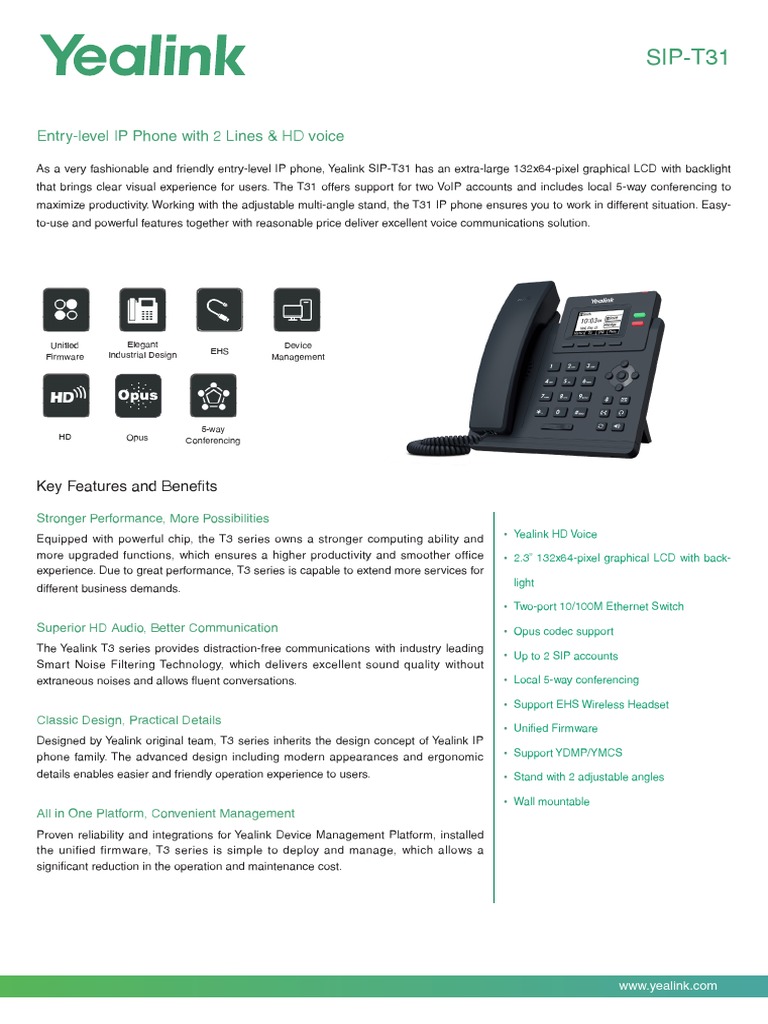 SIP-T31: Entry-Level IP Phone With 2 Lines & HD Voice | Download Free ...