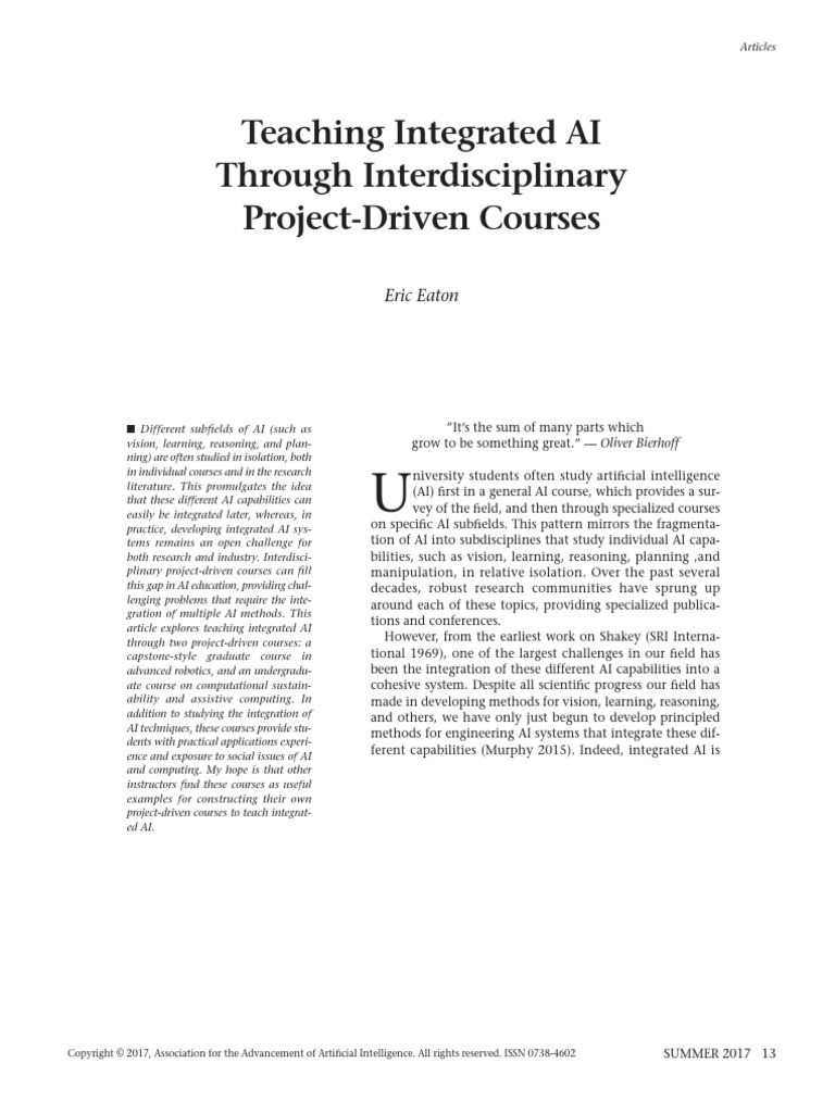 Teaching Integrated AI Through Interdisciplinary Project-Driven Courses | PDF | Artificial ...