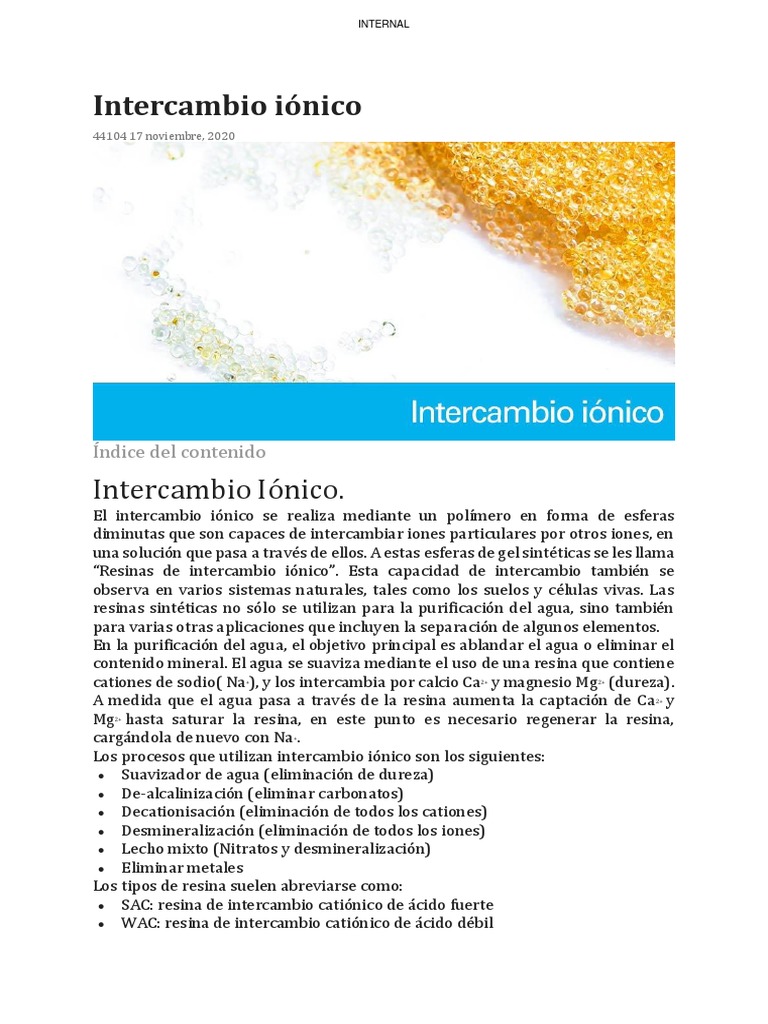 Intercambio Ionico - Tratamiento de Agua | PDF | Intercambio iónico | Ácido