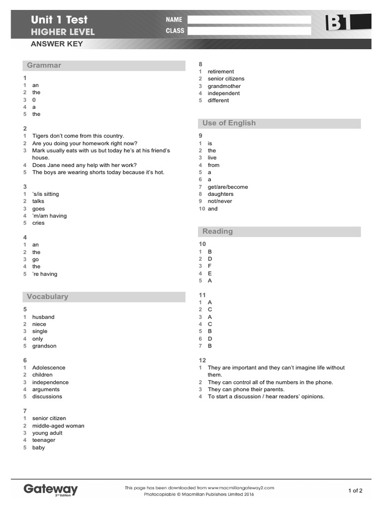 Unit 1 Answer Key for English B1 | PDF | Human Communication