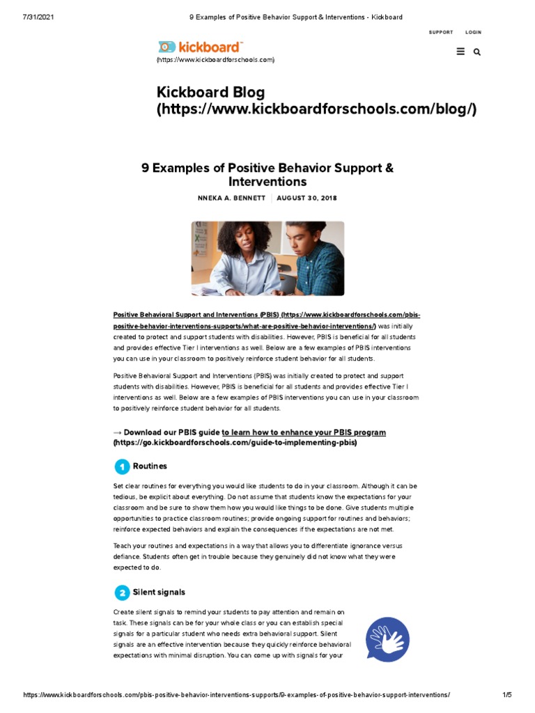9 Examples of Positive Behavior Support & Interventions | PDF ...