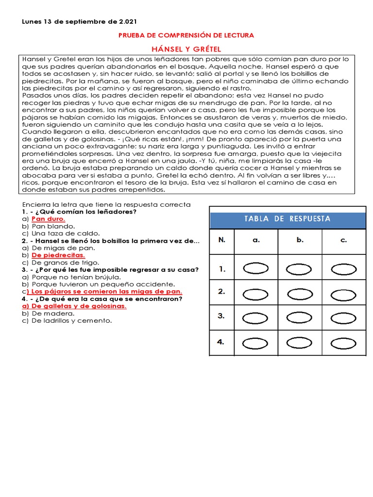 Lunes 13 de Septiembre de 2 Comprension Lectora | PDF